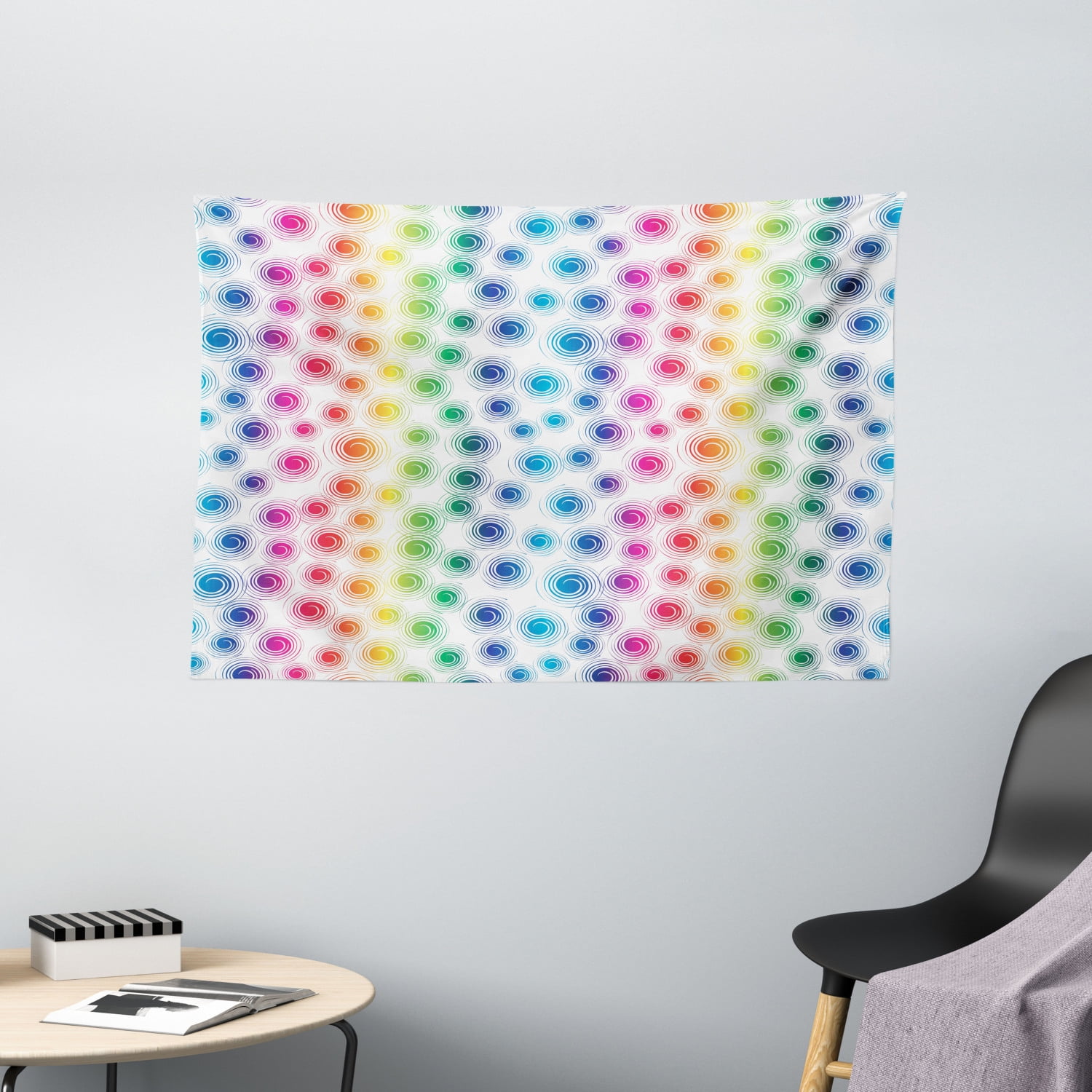 Colorful Tapestry, Funky Geometrical Retro Style Spirals Circles ...