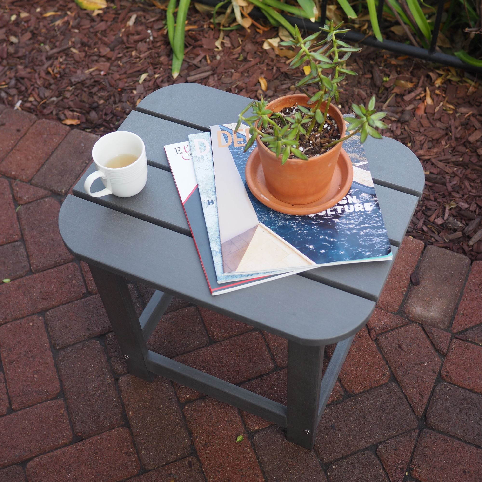 PolyTEAK Outdoor Side Table for Patio, Real Wood Look, All Weather ...