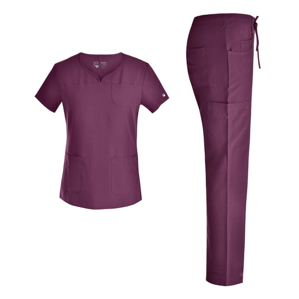 Stretch Women Nursing Scrubs Set - Pandamed Curved Notch Neck Doctor ...