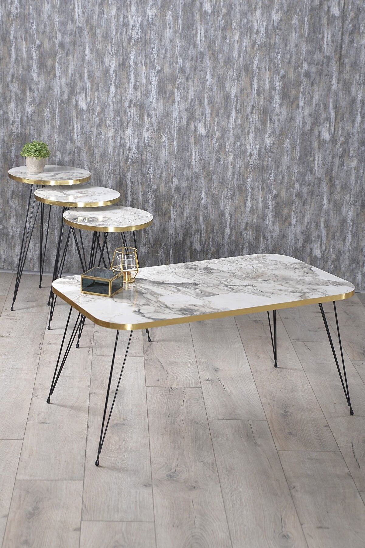 White Marble Table Set with 4 PCS,Rectangular Coffee Table Set of 3 ...