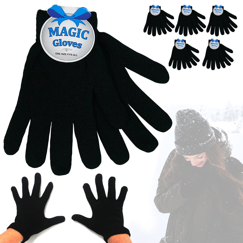 6 Pairs Adult Winter Knitted Magic Stretch Gloves Warm Mittens Black ...