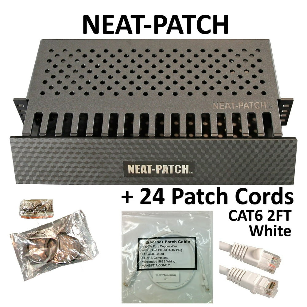 Neat Patch Cable Management Unit w/ 24 CAT6 Patch Cables (2FT White ...