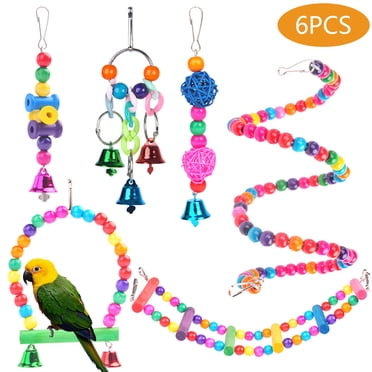 Bird Toys Bird Perch Parakeet Toys with Bell Colorful Bird Chewing ...