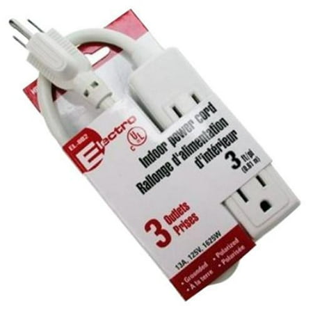Elink EL-882 3 Outlet Grounded Interior Extension Power Bar 3Ft White ...