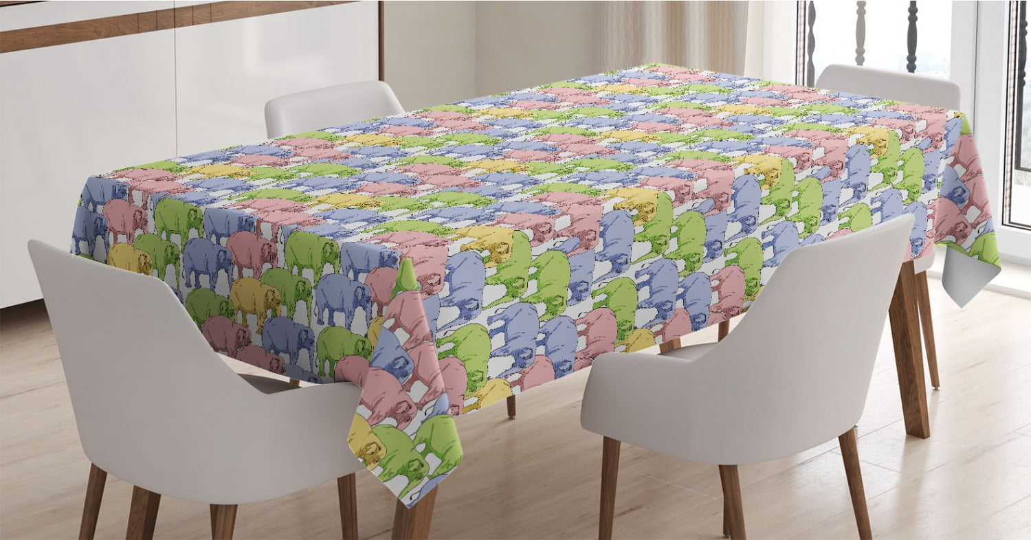 Animal Tablecloth, Safari Animals Painting in Colorful Tropical Jungle ...