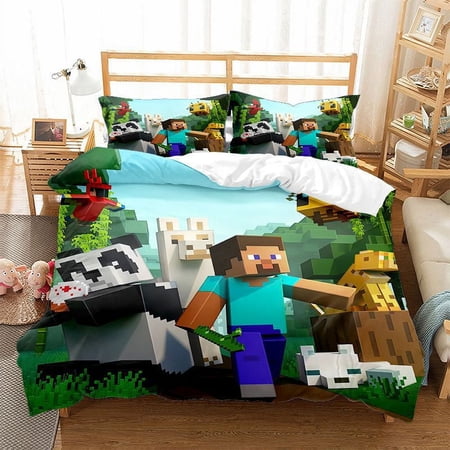 3-piece Minecraft Duvet Cover Set Double 3D MC Printed Duvet Cover With ...