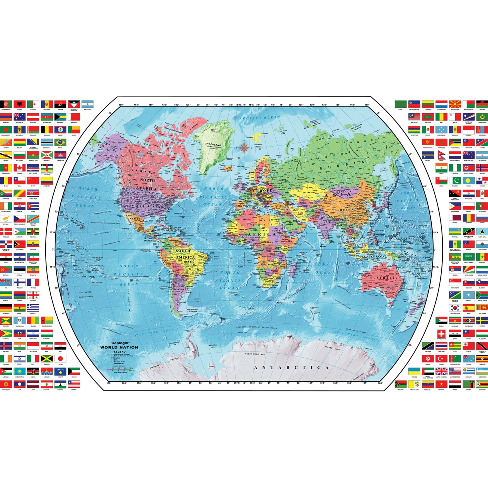 Large World Map 30x48 World Wall Map By Smithsonian Journeys - Blue ...