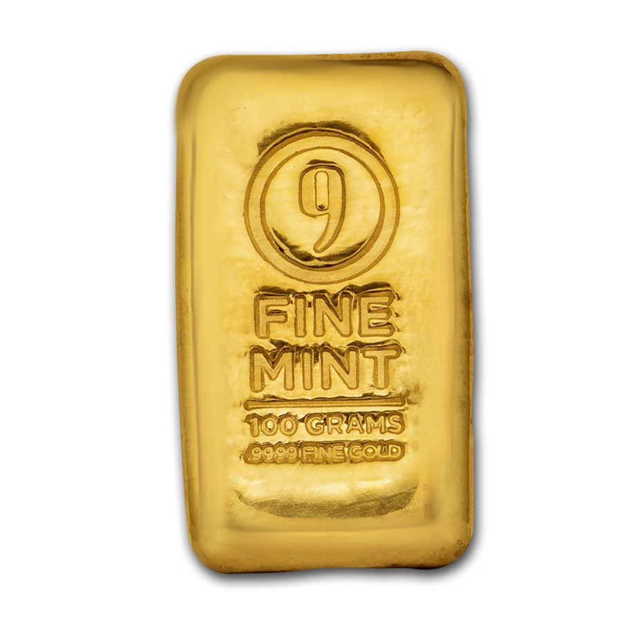 100 gram Cast-Poured Gold Bar - 9Fine Mint - Walmart.com