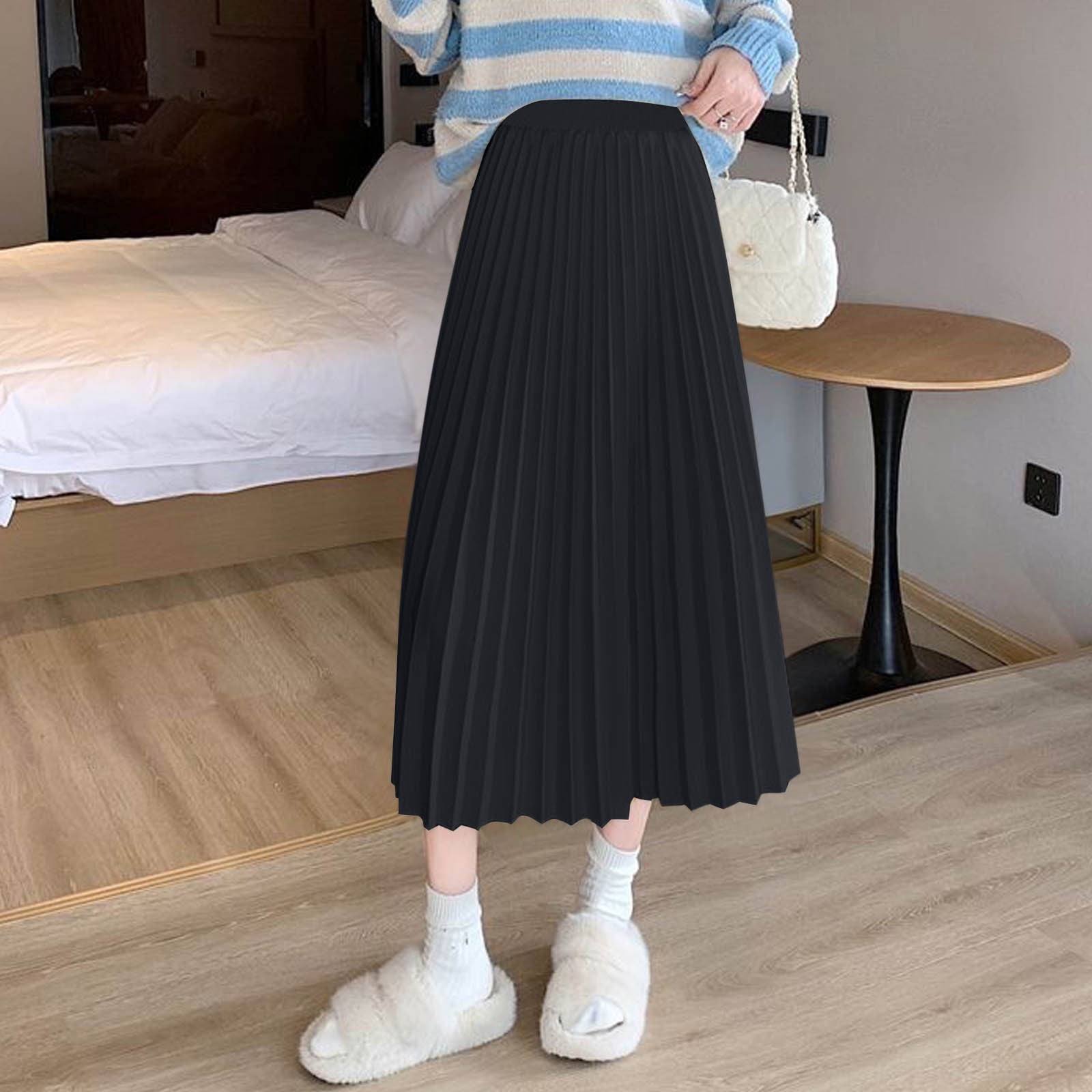 Weiqiqre Jupes Plissées pour Femmes Boho Fluide Jupes Ligne A Taille ...