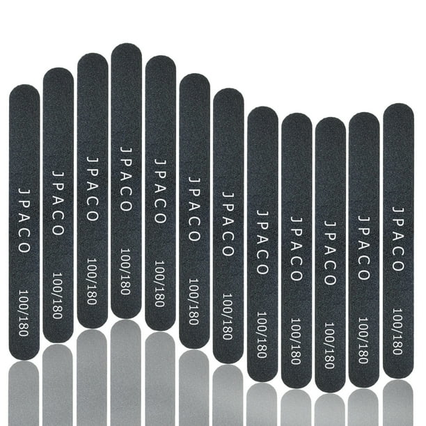 Professional Nail Files 100/180 Grit (Black) Salon Emory Board, 12 ...