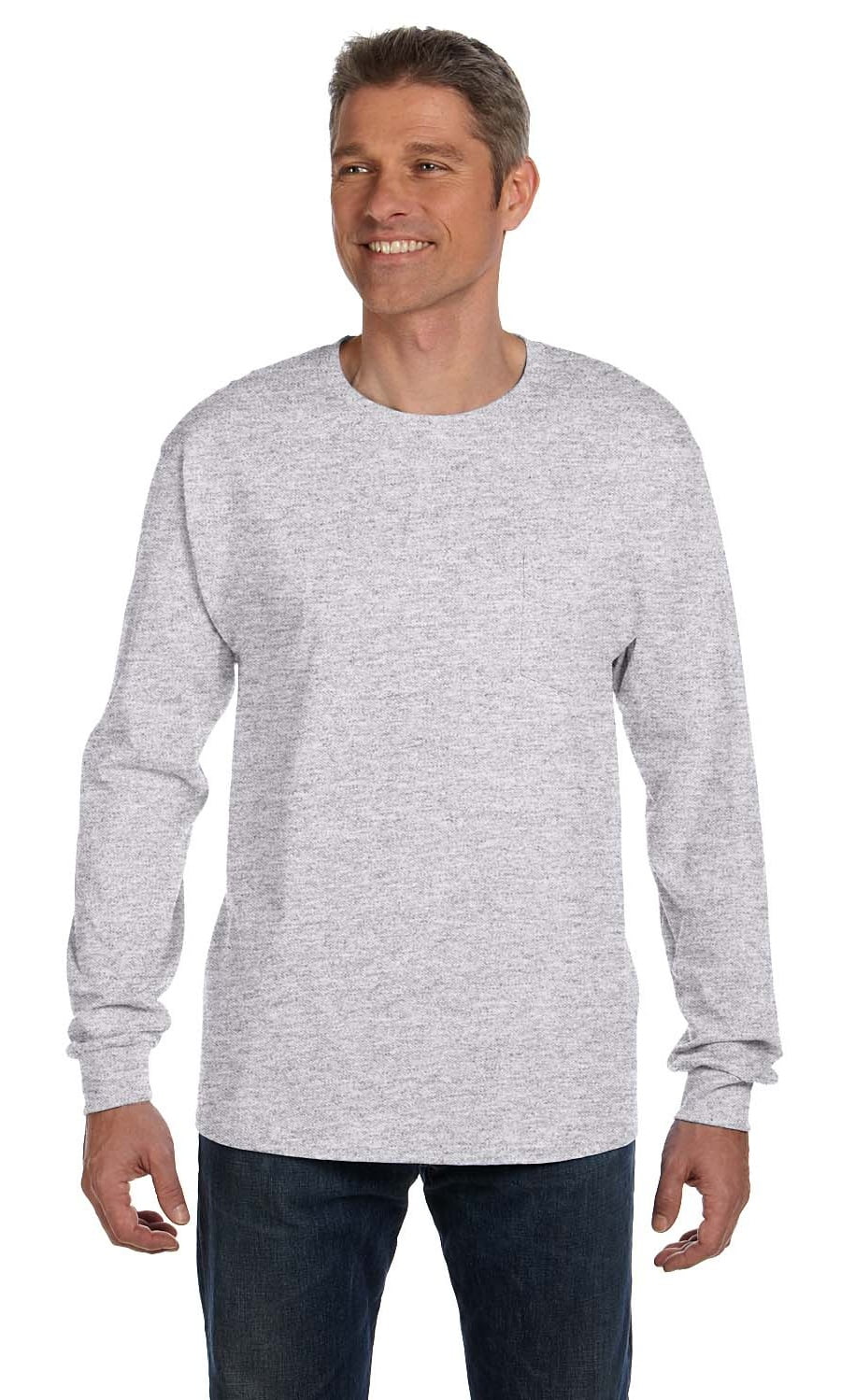 Hanes The Hanes Mens 61 Oz Tagless Long Sleeve Pocket T Shirt Ash