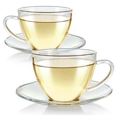 Tea Cup Set 12 Piece Cup & Saucer Set Glass Tea Party Microwave Safe ...