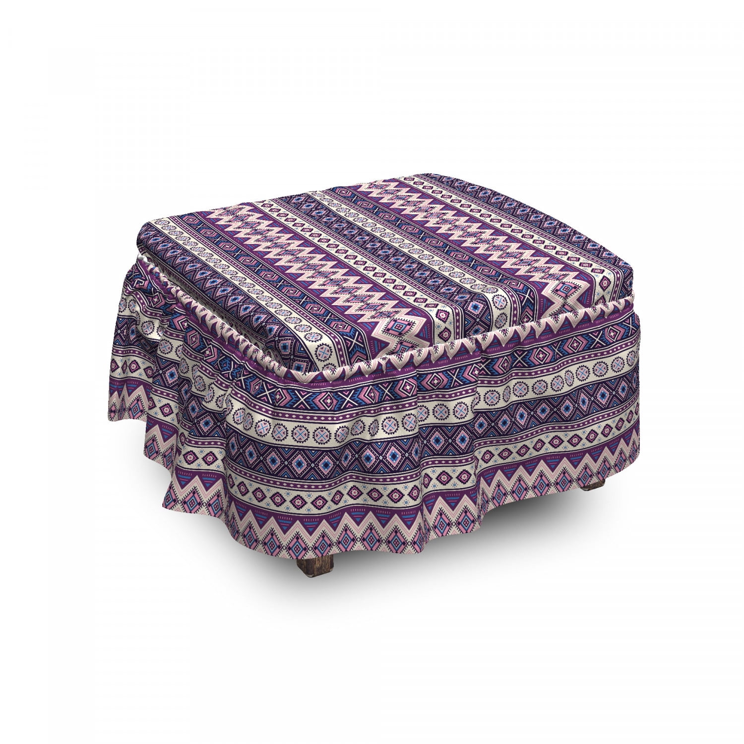 Aztec Ottoman Cover, Purple Art Tribal Triangles, 2 Piece Slipcover Set ...