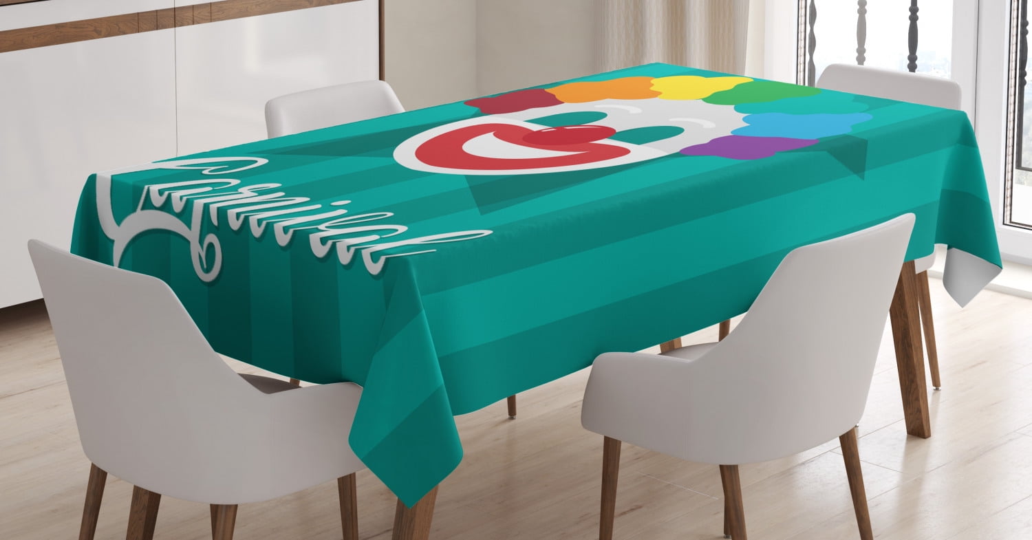 Carnival Tablecloth, Cursive Typography with Cartoon Happy Clown Face ...