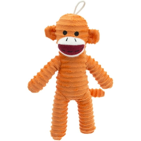 9.75" Plush Corduroy Squeaky Sock Monkey Pet Toy, Orange - Walmart.com