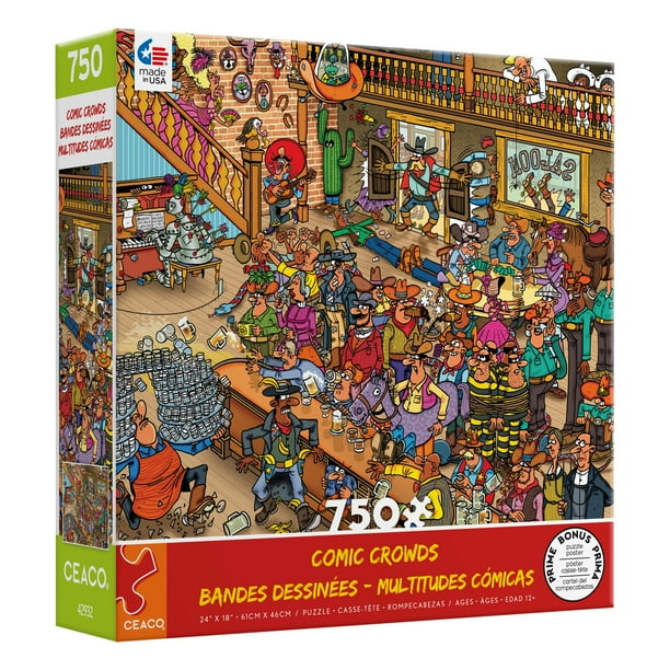 Ceaco 750-Piece Comic Crowds Saloon Scene Interlocking Jigsaw Puzzle ...