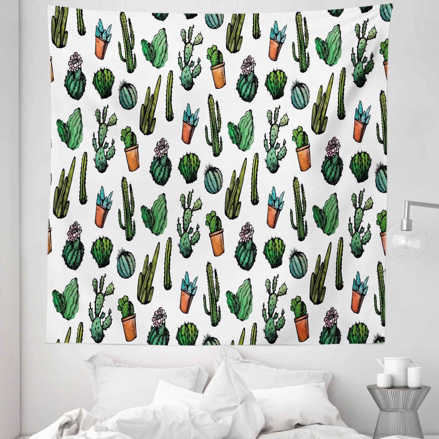 Cactus Tapestry, Sketchy Spiked Mexican Garden Foliage Boho Hand Drawn ...