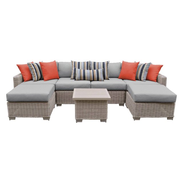 TK Classics Coast 7 Piece Wicker Patio Furniture Set with Ottomans ...