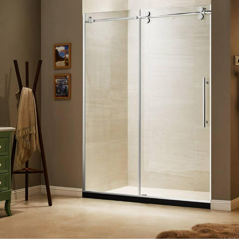 60 in. x 79 in. Frameless Sliding Shower Door in Stainless Steel ...