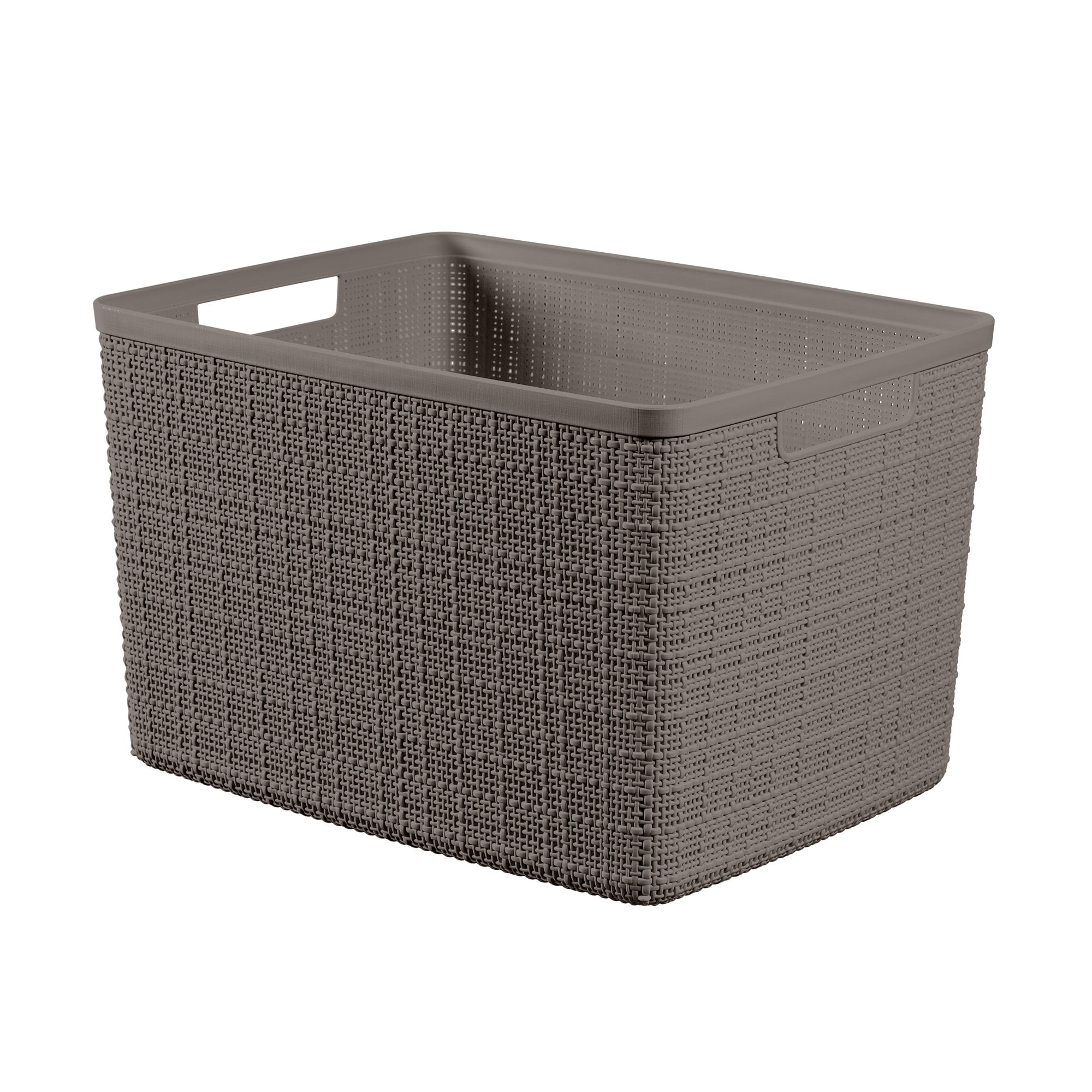 Curver Jute Basket Large, Resin Plastic Storage Bin, Warm Grey, 4 Pack ...