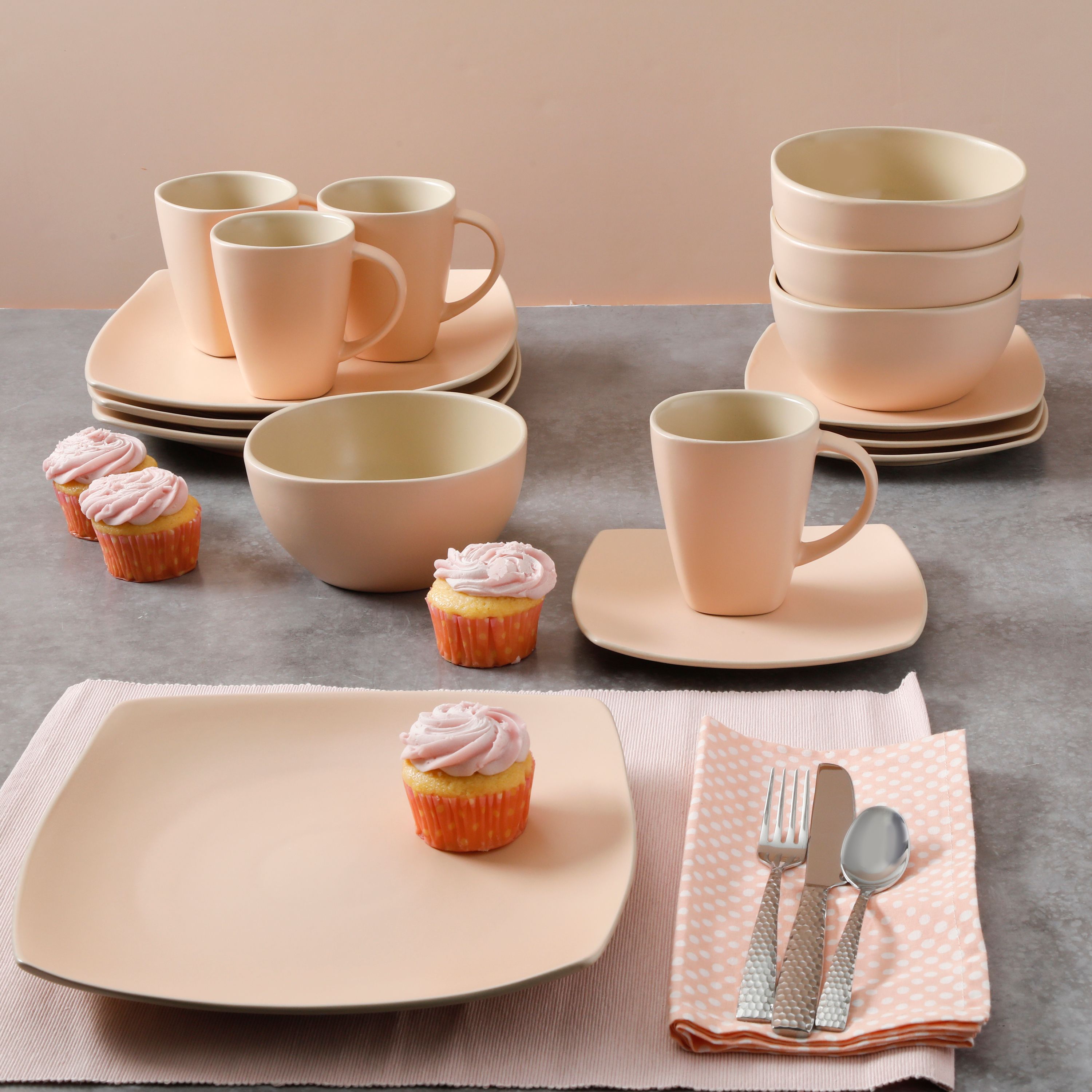 Gibson Home Soho Lounge Pastel Pink 16-Piece Dinnerware Set - Walmart.com