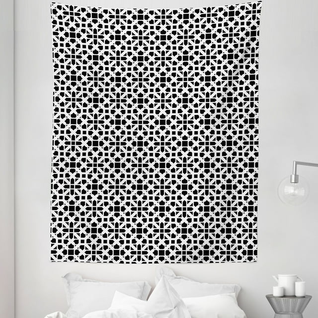 Abstract Geometry Tapestry, Monochromatic Modern Grunge Style Grids ...