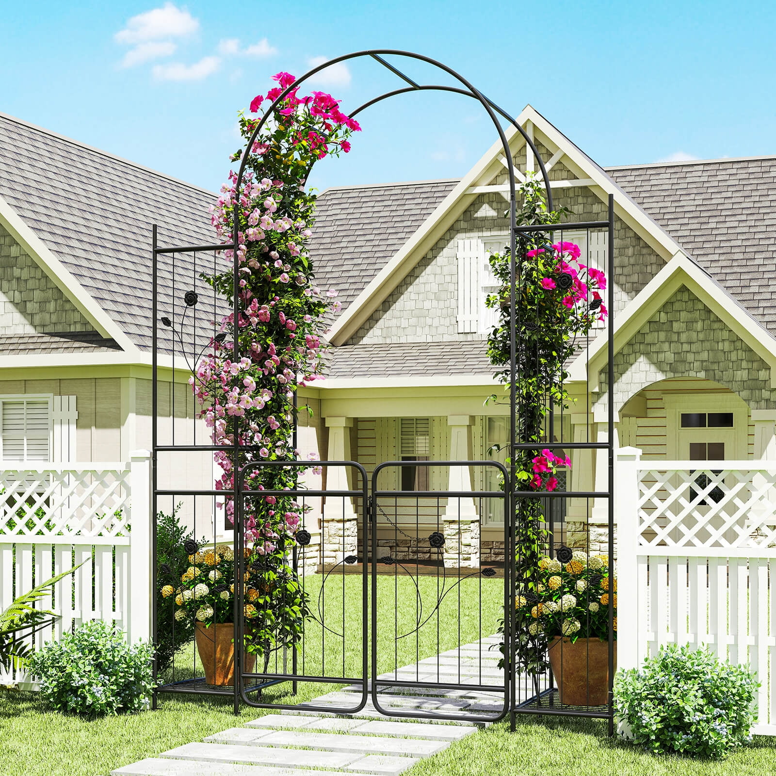 Click here for Costway 87 Tall Garden Arch With Gate  Planter She... prices