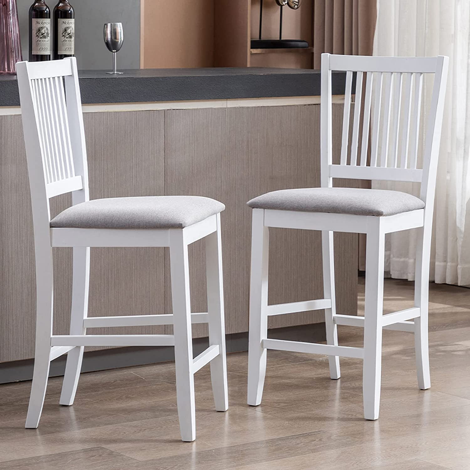 Duhome Wood Bar Stools with Back Set of 2, Counter Height Chairs ...