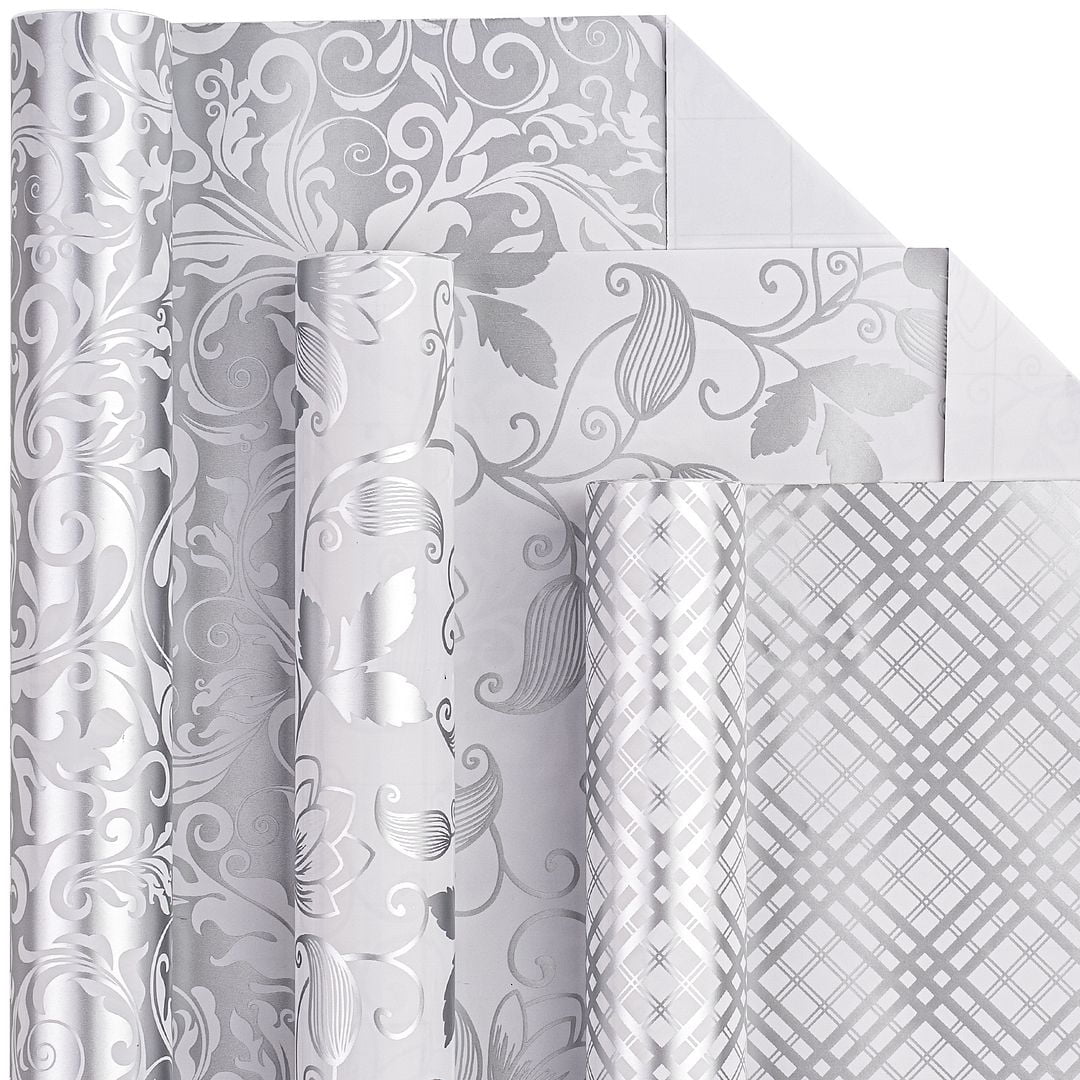 Silver Wrapping Paper Roll - Mini Roll - Floral/ Bellflower/ Plaid for ...