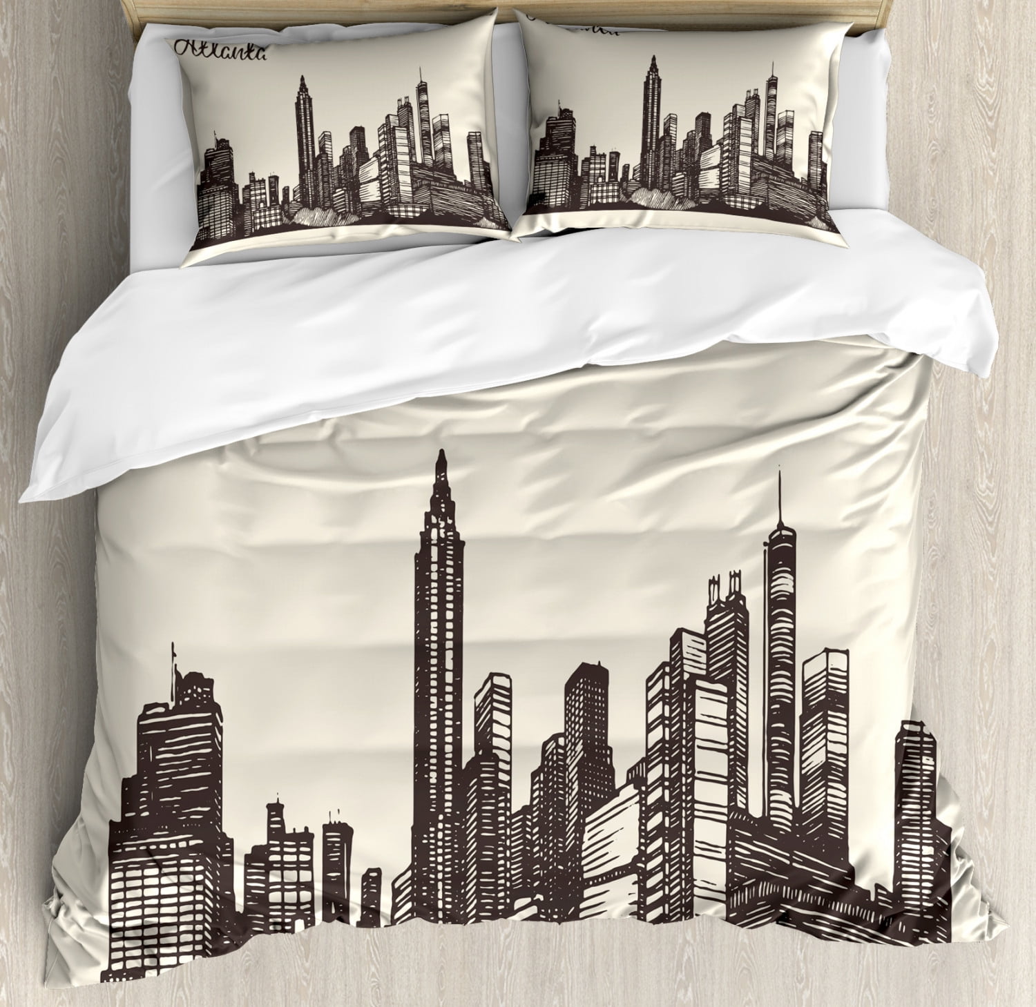 Georgia Duvet Cover Set, Illustration of Atlanta City Skyline Vintage ...