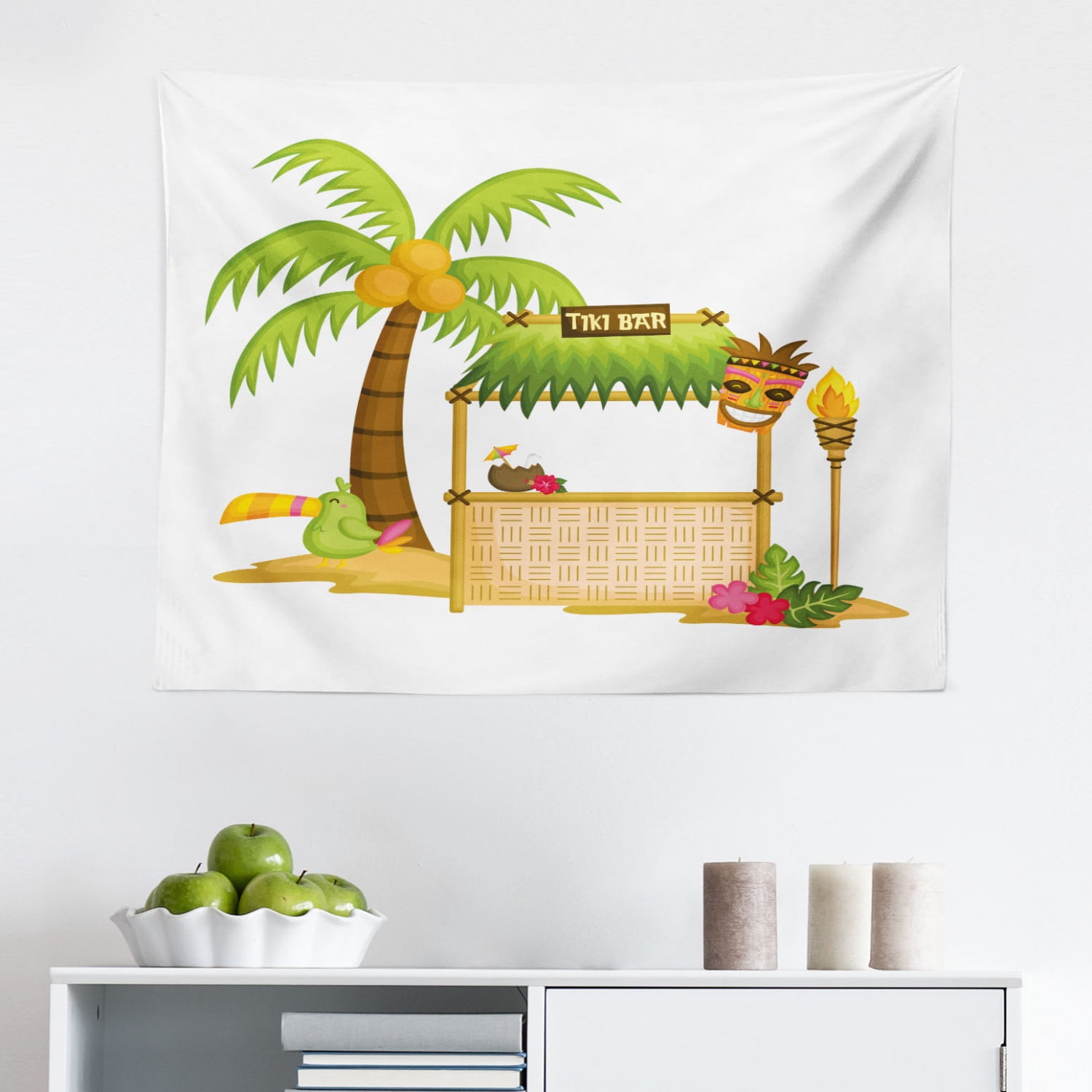 Luau Tapestry, Graphic of a Hula Dancer Girl Dancing with Aloha ...