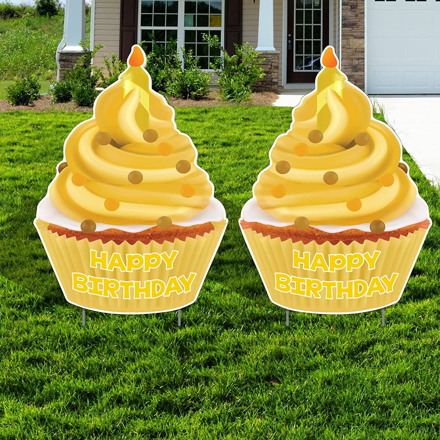 Victory Store 26" x 36" Jumbo Yellow Happy Birthday Cupcake Yard Sign ...