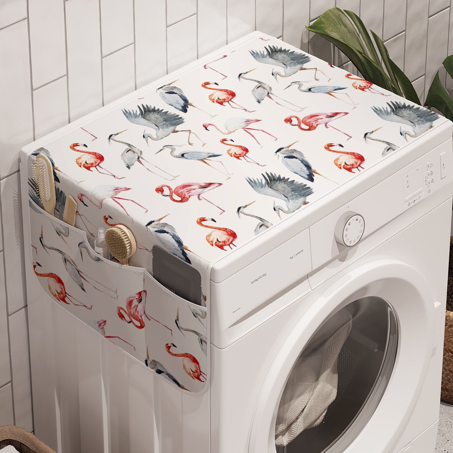 Flamingo Washing Machine Organizer, Heron and Flamingo Birds with ...