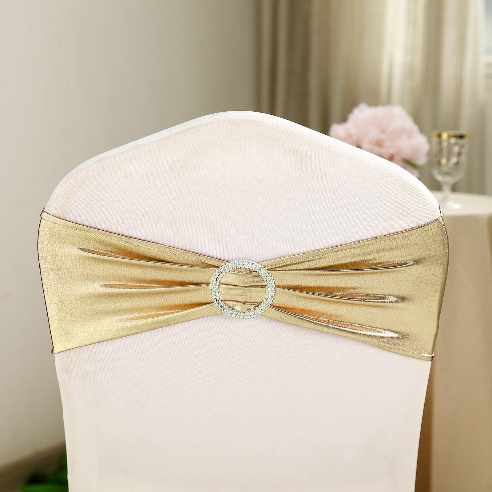 Efavormart 5 pack Metallic Spandex Chair Sashes With Attached Round ...
