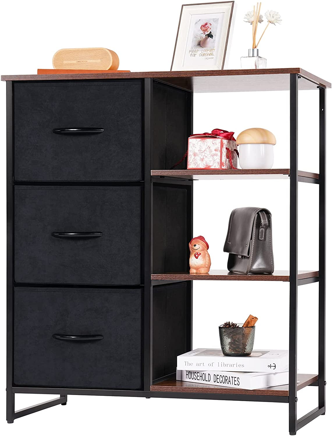 3 Drawer Dresser with Shelves, Storage Cabinet with Drawers, Storage ...