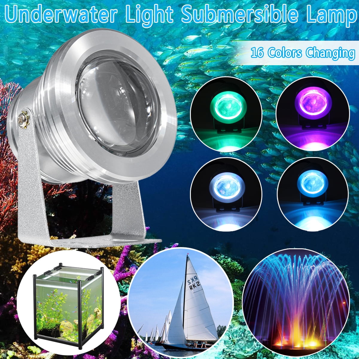 1PCS 9 LED Underwater Light Submersible Pond Pool Landscape Lamp ...