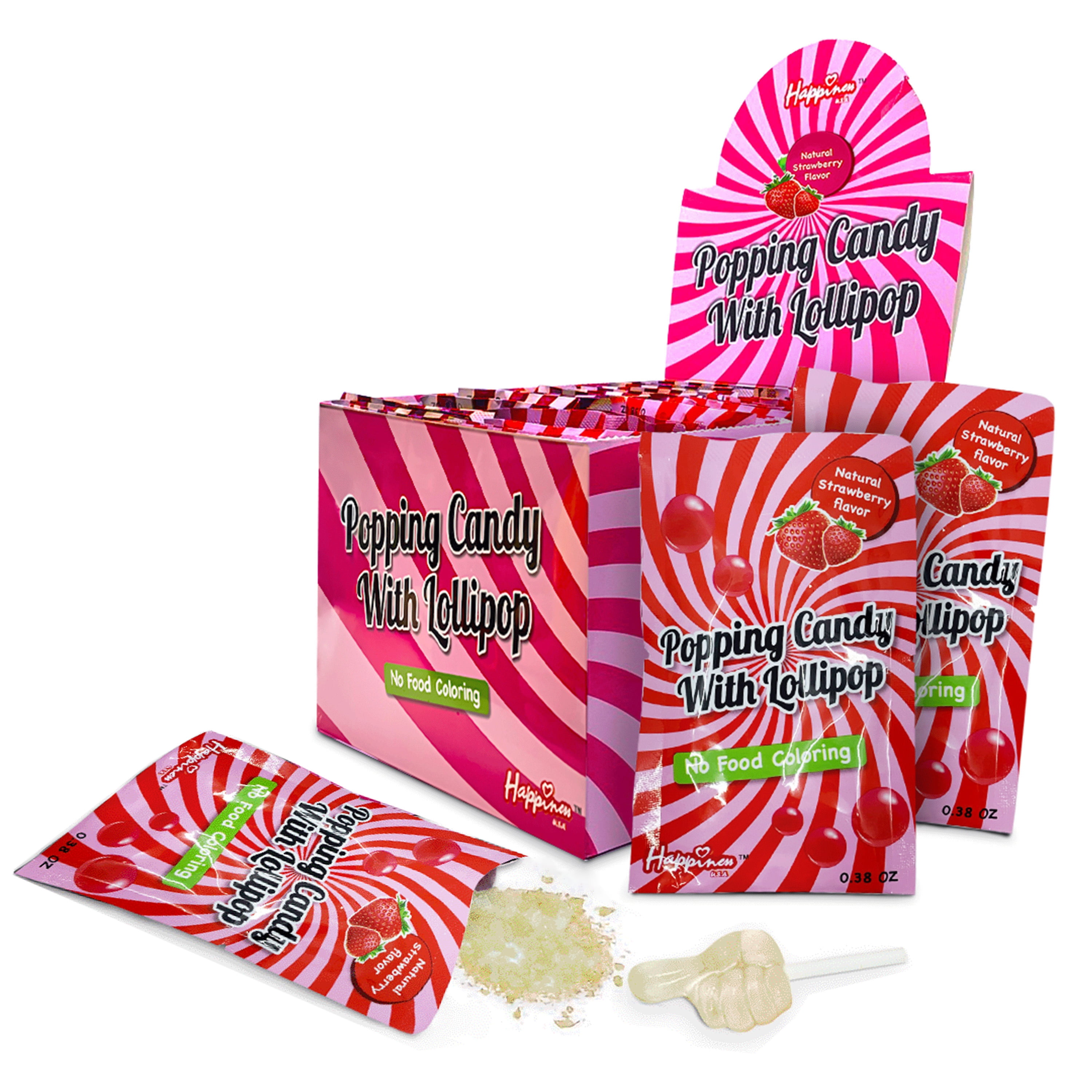 Happiness USA Strawberry Popping Candy with Fun Dip Lollipop | 50 ...
