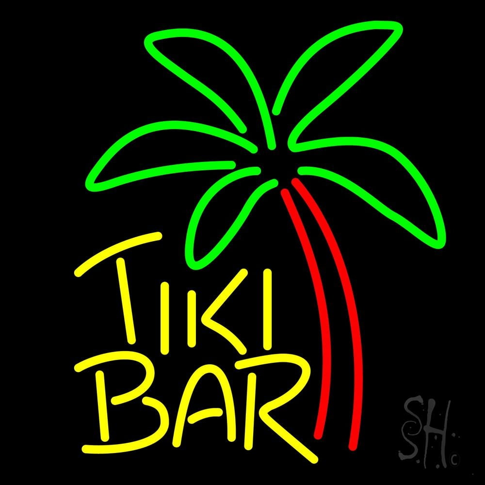 Yellow Tiki Bar With Palm Tree LED Neon Sign 24 x 24 - inches, Clear ...