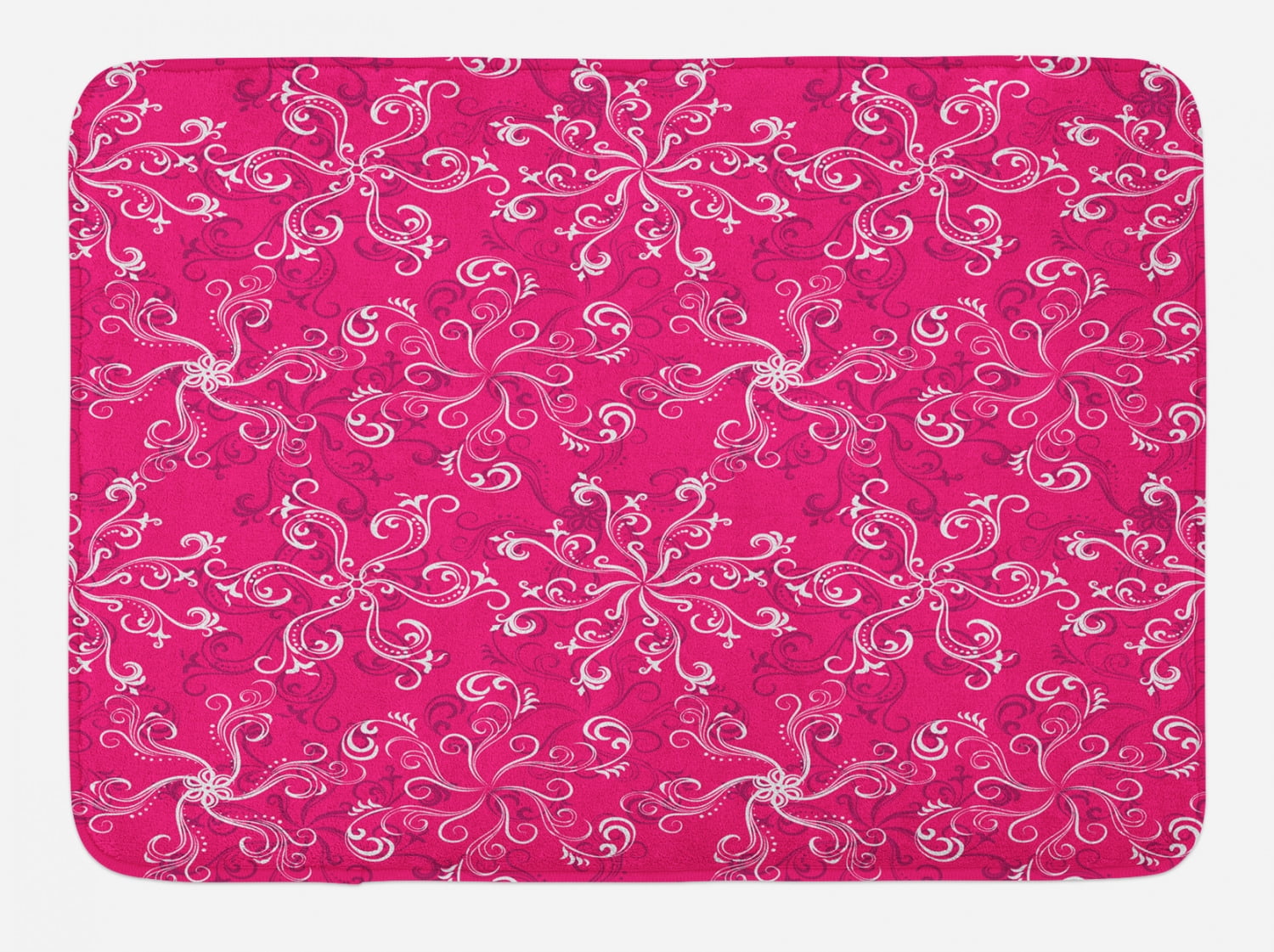 Hot Pink Bath Mat, Floral Arrangement Pattern on Hot Pink Background ...