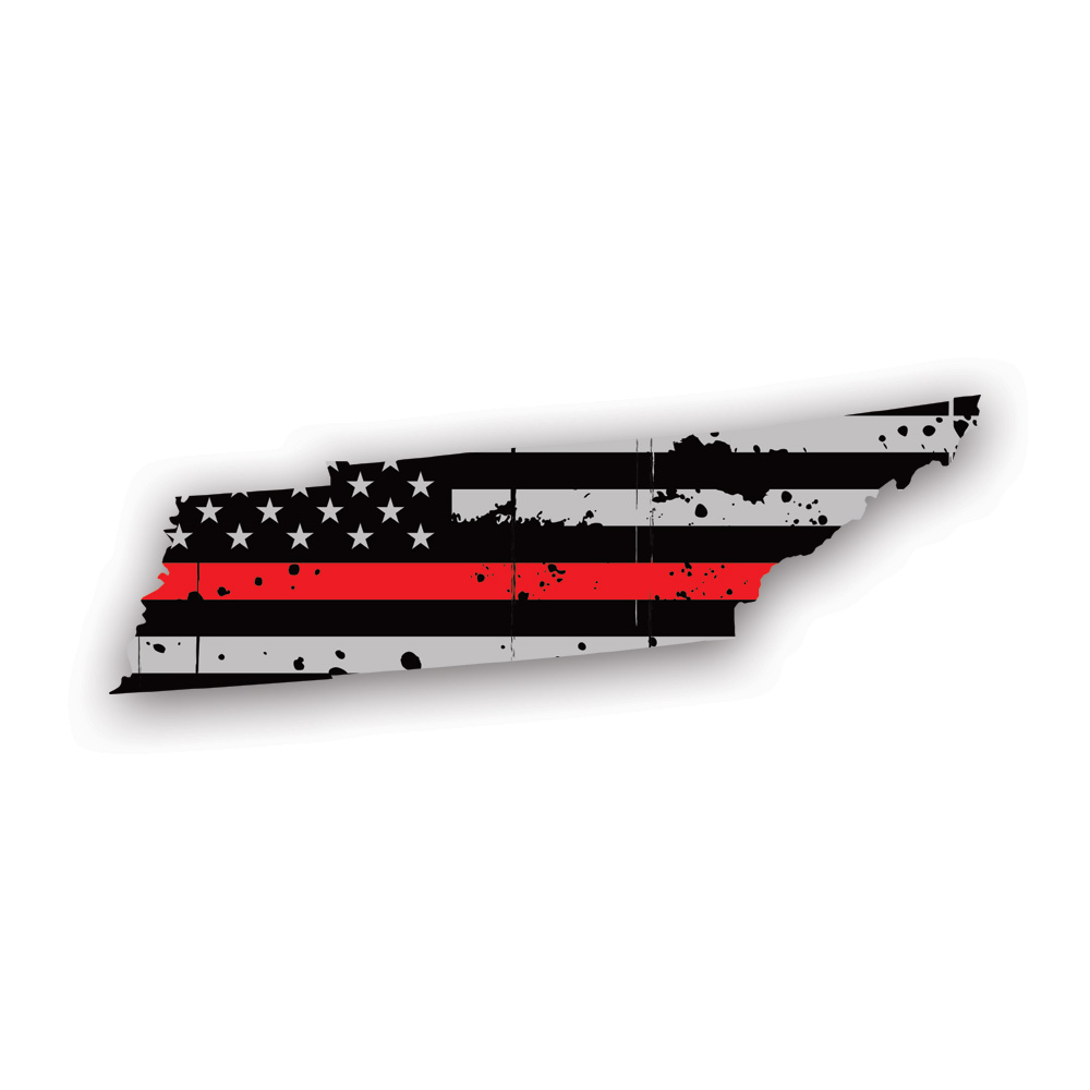 Distressed Tennessee State Shaped Subdued US Flag Thin Red Line Sticker ...