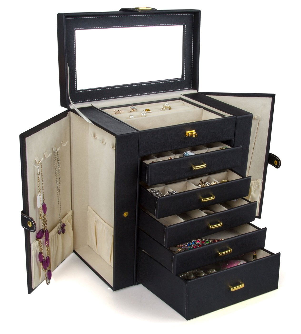 Kendal Leather Jewelry Box, Organizer, Case, Storage, Black - Walmart.com