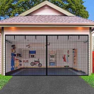 Sliding Garage Door Screen 16x7FT for 2 Car Garage Doors, Magnetic ...