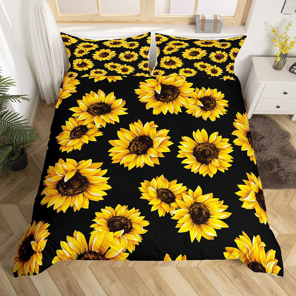 3D Floral Comforter Cover Full Size for Kids Women Yellow Flowers ...