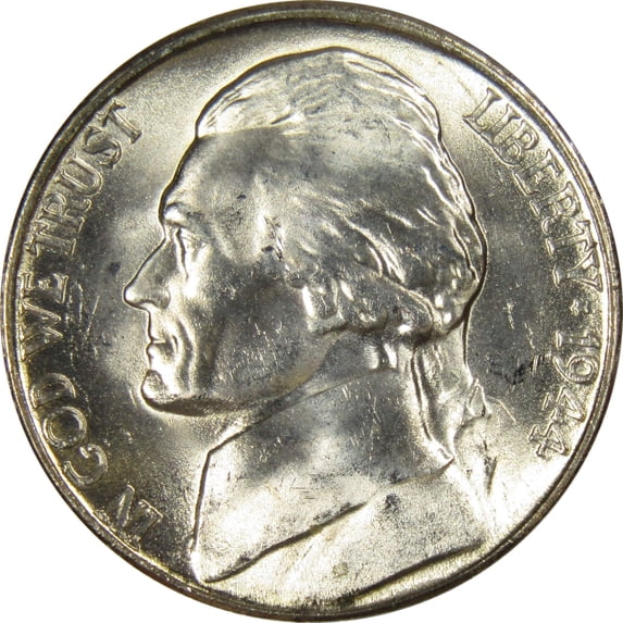 1944 S Jefferson Wartime Nickel BU Uncirculated Mint State 35% Silver ...