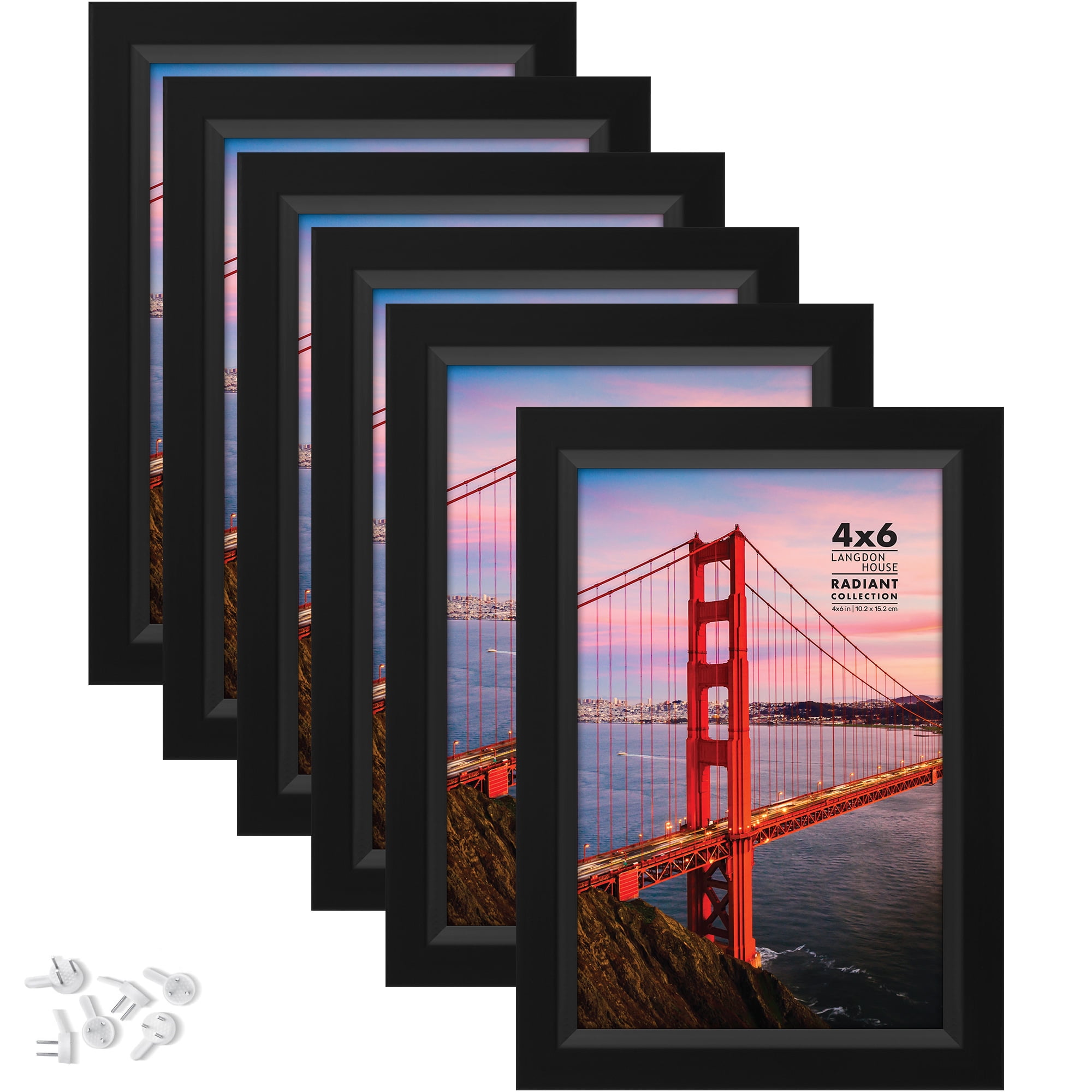 Langdon House 4x6 Black Picture Frames, 6 PK, Radiant Tabletop Frames ...