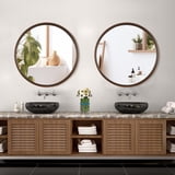 WallBeyond 24 inch Modern Walnut Wood Frame Round Vanity Mirror for ...
