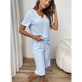 Blue Lace Trim Ribbed Short Sleeve Top And Cropped Shorts Pajama Set ...