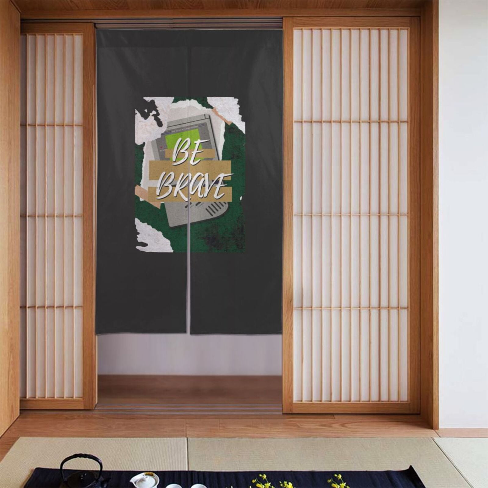 Doorway Drape Split Curtains, Be Brave Slogan Retro Room Divider ...