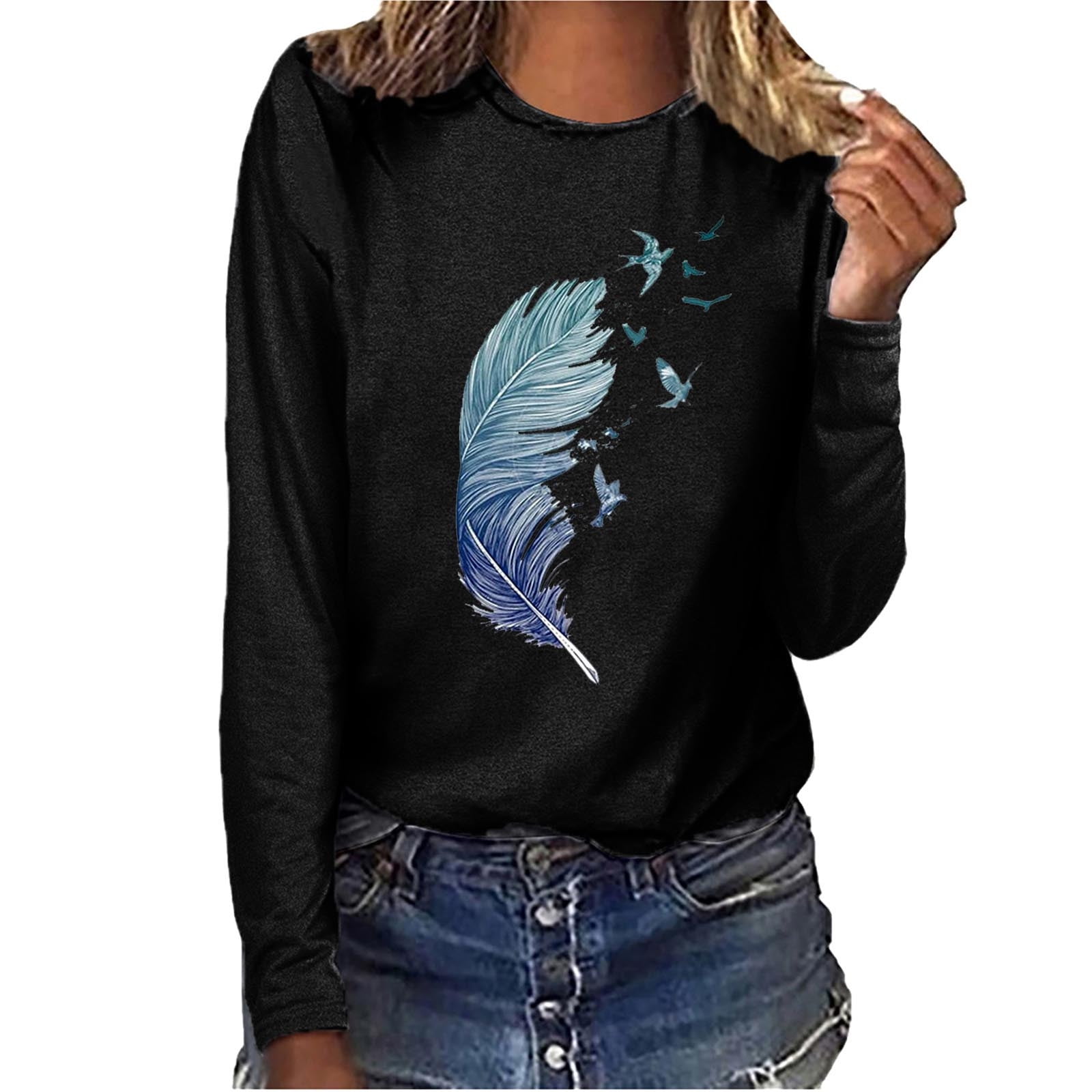 Click here for Cehvom Womens Tops O-Neck Printing Long Sleeve Cas... prices