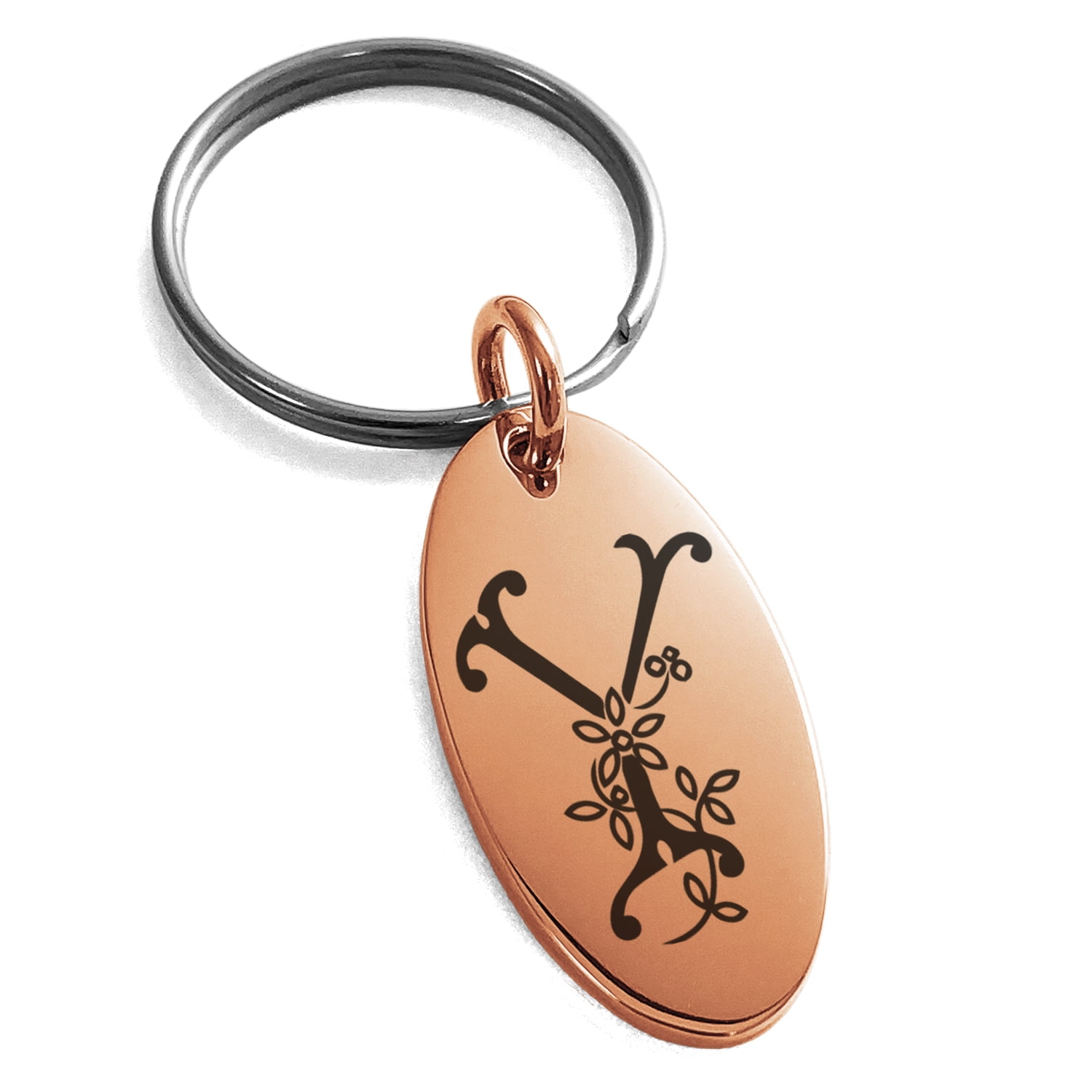 Stainless Steel Letter Y Initial Floral Monogram Engraved Small Oval ...